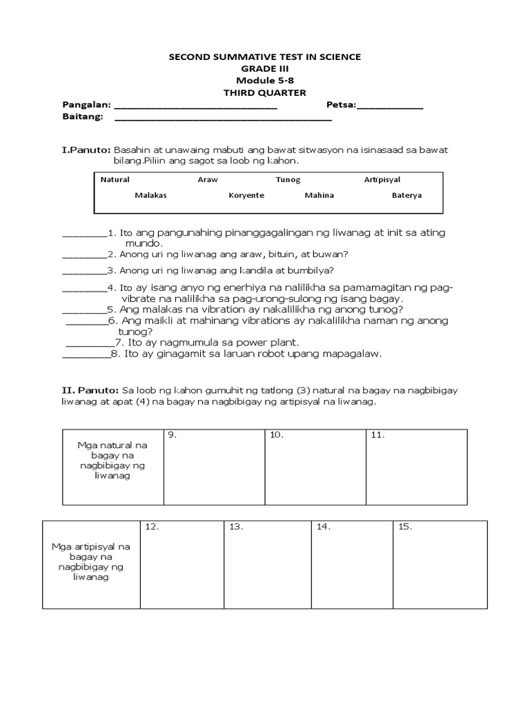 2nd Summative in Science 3rd Quarter | PDF