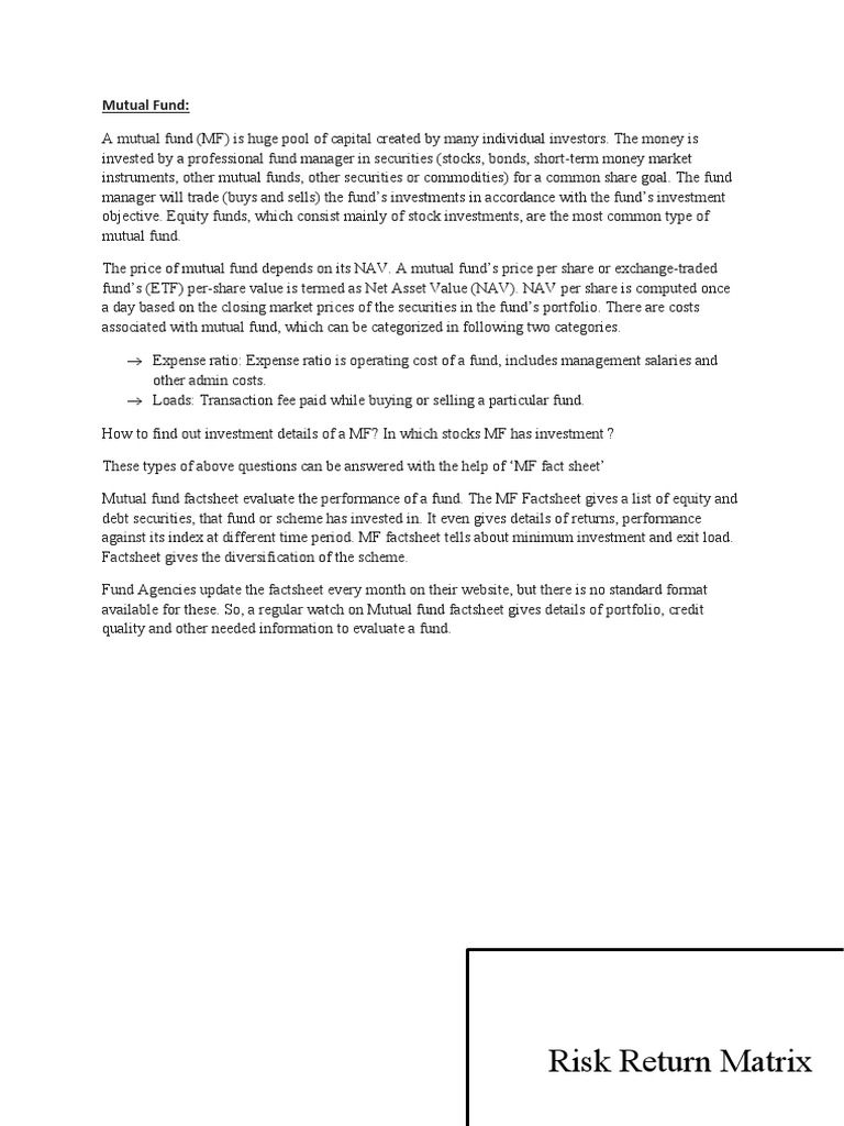 Risk Return Matrix: Mutual Fund | Download Free PDF | Mutual Funds ...