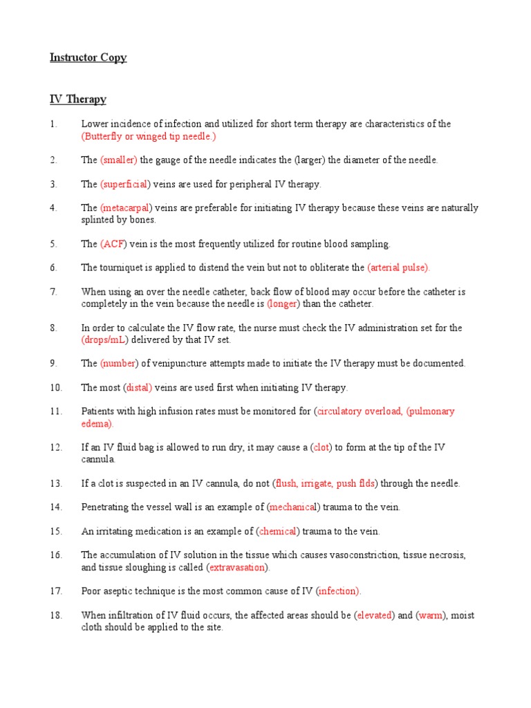 Master IV Answer Worksheet | PDF | Intravenous Therapy | Medical ...