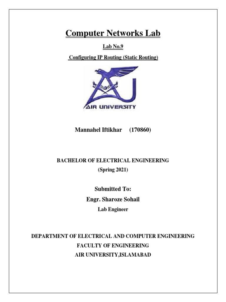 Computer Networks Lab: Lab No.9 Configuring IP Routing (Static Routing) | PDF | Router ...