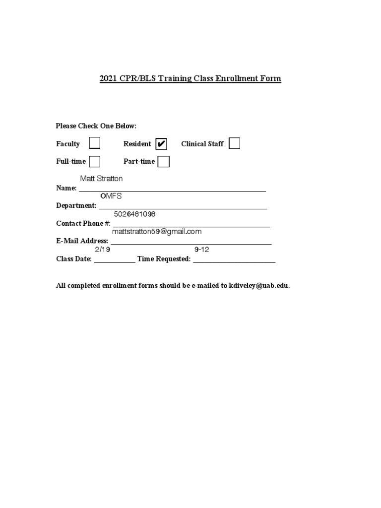 2021 CPR Enrollment Form | PDF