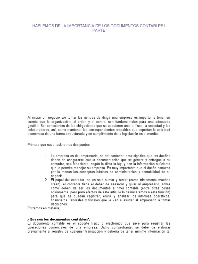 Hablemos de La Importancia de Los Documentos Contables I Parte | PDF ...