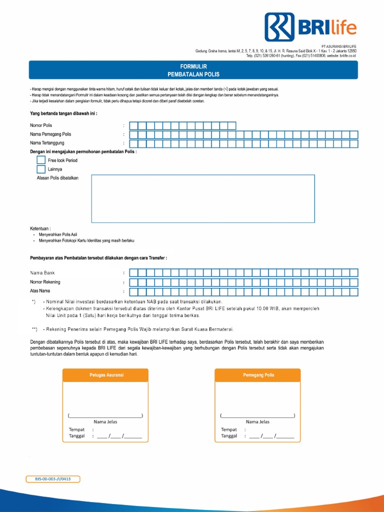Form pembatalan polis
