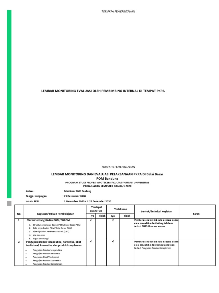 Lembar Monev BBPOM Bandung Bidang Infokom (Firda, Dede Jihan, Erlin) | PDF