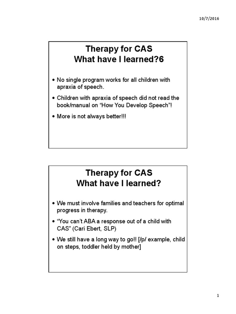 CAS Therapy: Parent Handout Guide | PDF | Speech | Human Voice