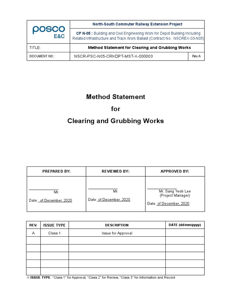 Clearing and Grubbing Method Statement | PDF | First Aid | Road