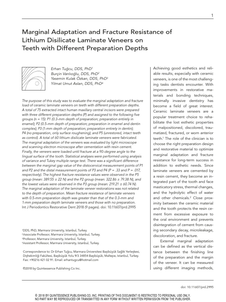 Marginal Adaptation and Fracture Resistance of Lithium Disilicate ...