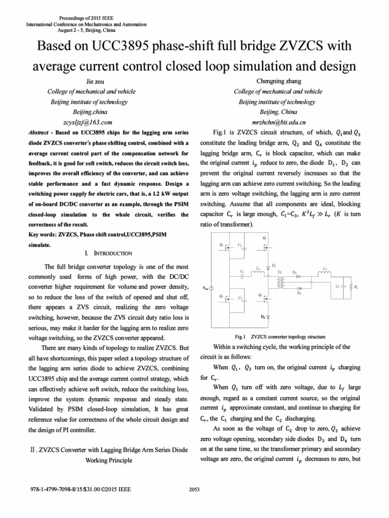 Based On UCC3895 Phase-Shift Full Bridge ZVZCS With Average Current ...