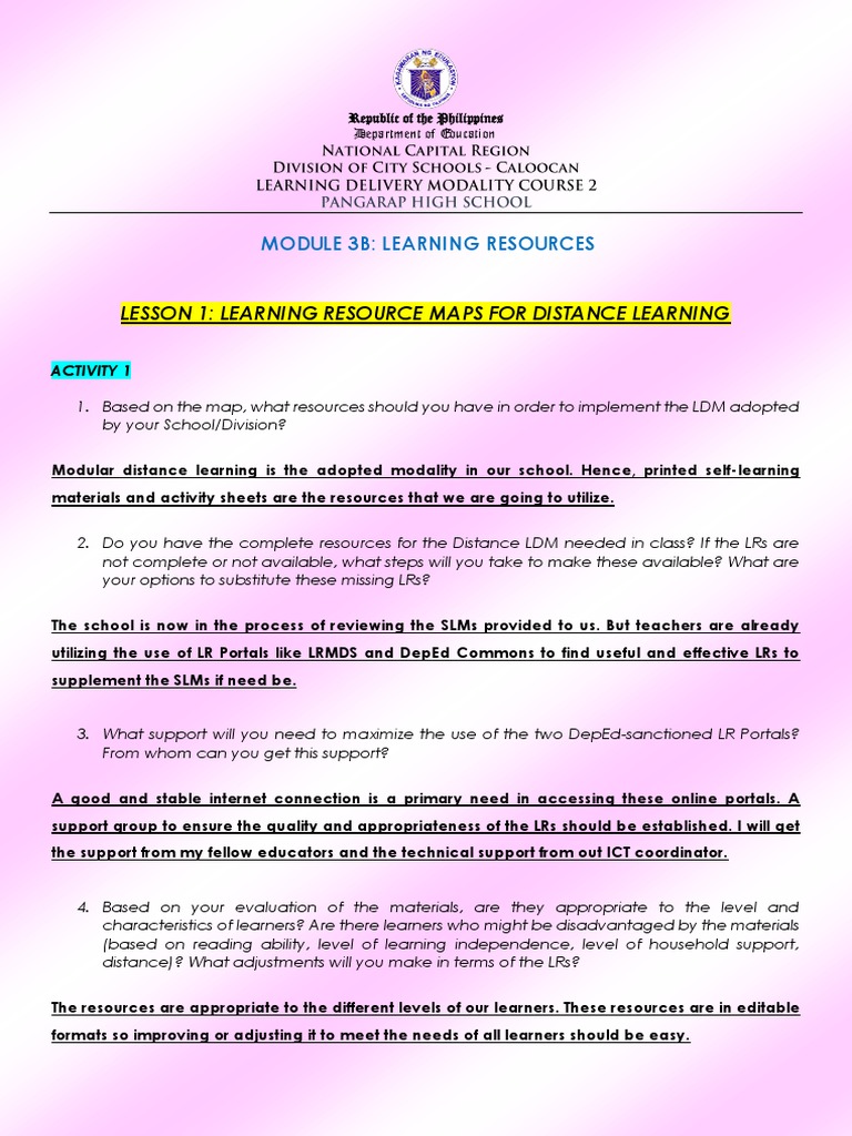 Lesson 1: Learning Resource Maps For Distance Learning: Module 3B ...