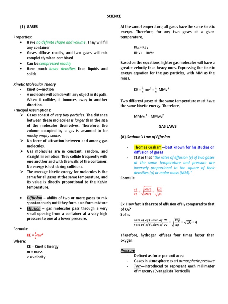 No Definite Shape and Volume: Science (1) Gases | PDF | Gases ...