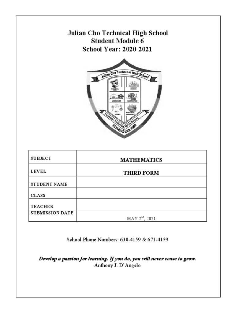 Julian Cho Technical High School Trigonometry Module | PDF | Sine ...