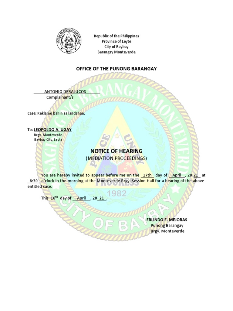 Barangay Hearing Invitation Notice | PDF | Law | Technology & Engineering
