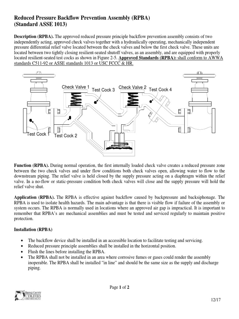 Reduced Pressure Backflow Prevention Assembly (RPBA) (Standard ASSE ...