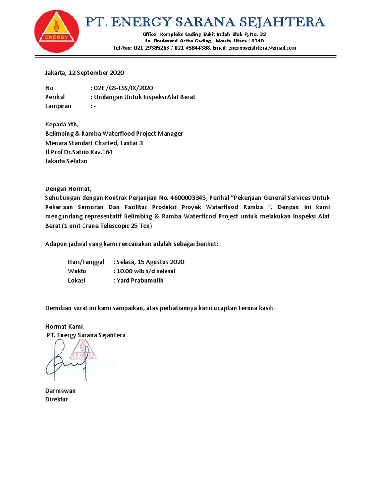 Surat Undangan Inspeksi Alat Berat | PDF