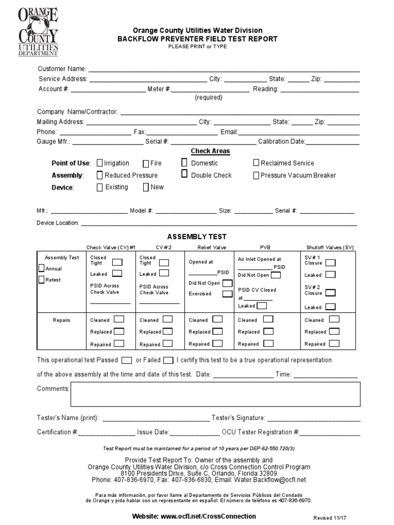 Backflow Test Form | PDF | Gas Technologies | Hydraulics