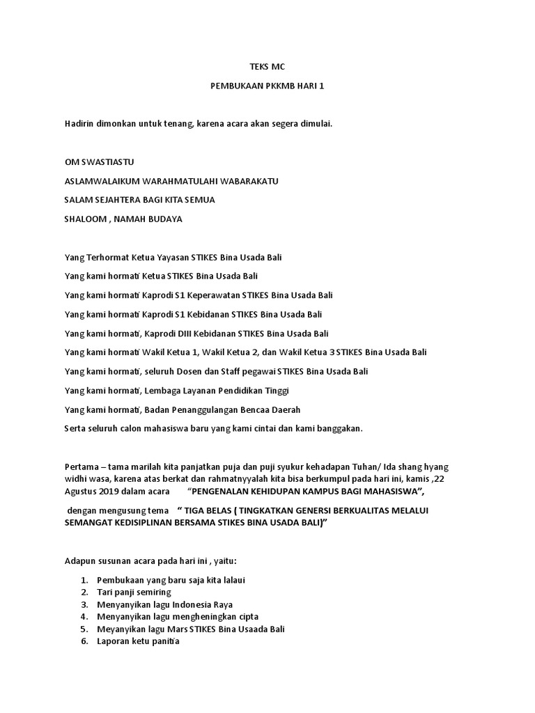 Teks MC PKKMB | PDF