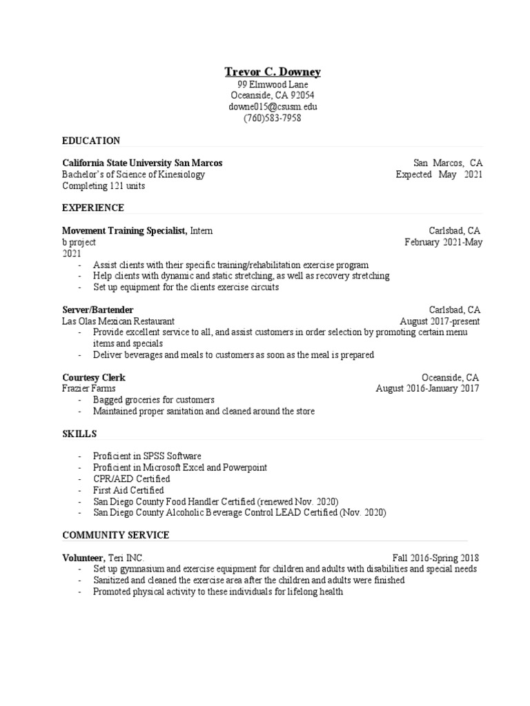 Trevor Downey Resume | PDF