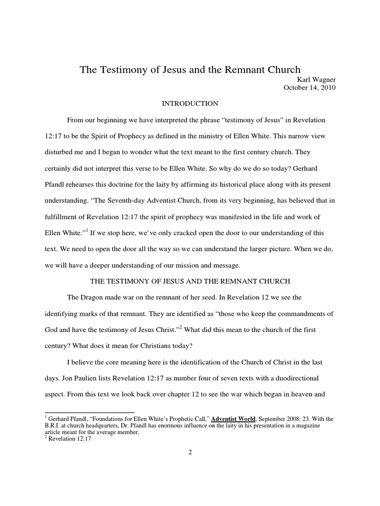 Testimony of Jesus & Remnant Church | PDF | Prophecy | Christian Belief ...