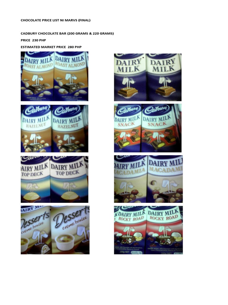 Chocolate Price List With Pics | PDF