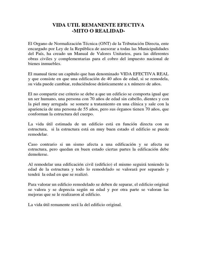 Vida Util Remanente Efectiva | PDF