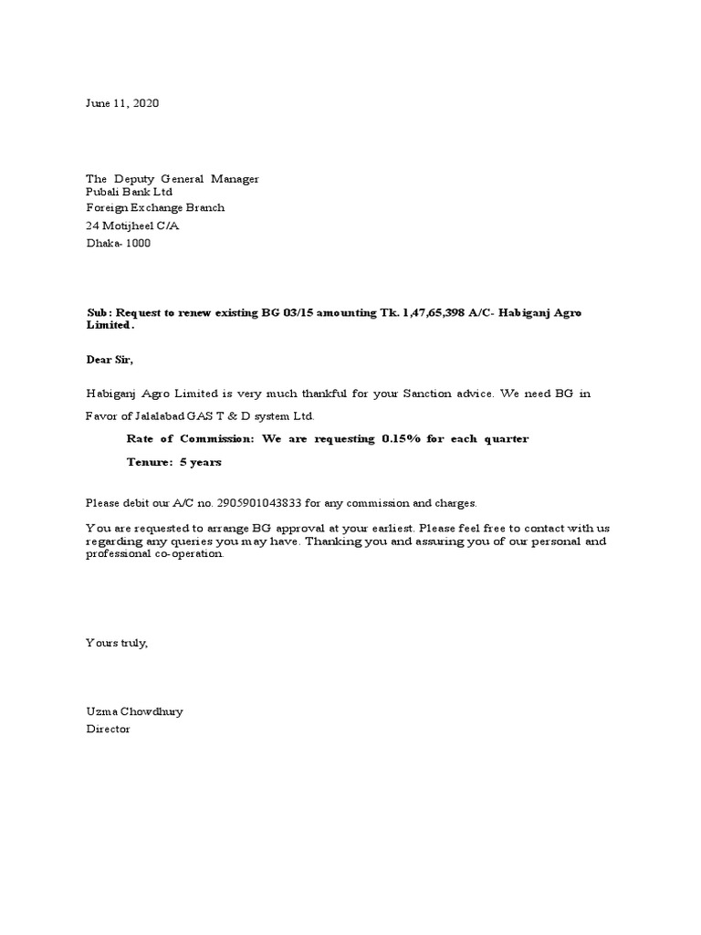 BG Request To Pubali | PDF