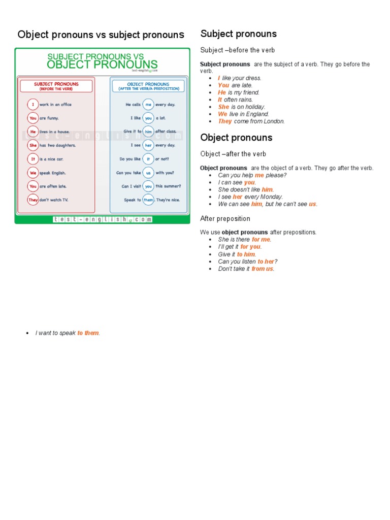 A1 - Object Pronouns Vs Subject Pronouns | PDF