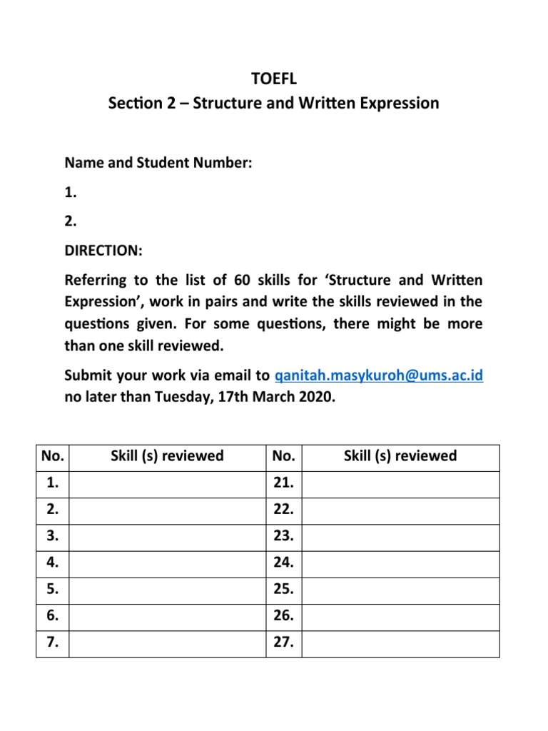ANSWER SHEET - TOEFL - Section 2 - Identifying Problems Practice | PDF