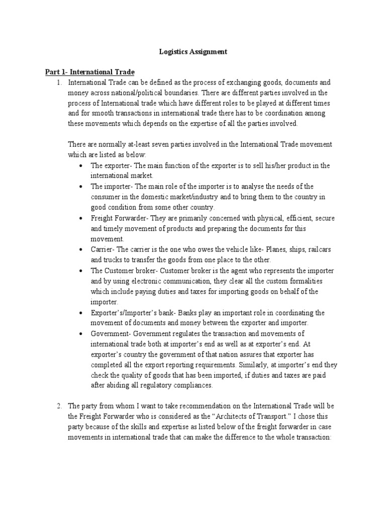 Global Logistics Assignment | PDF | Cargo | Exports Global Logistics Assignment | PDF | Cargo | Exports