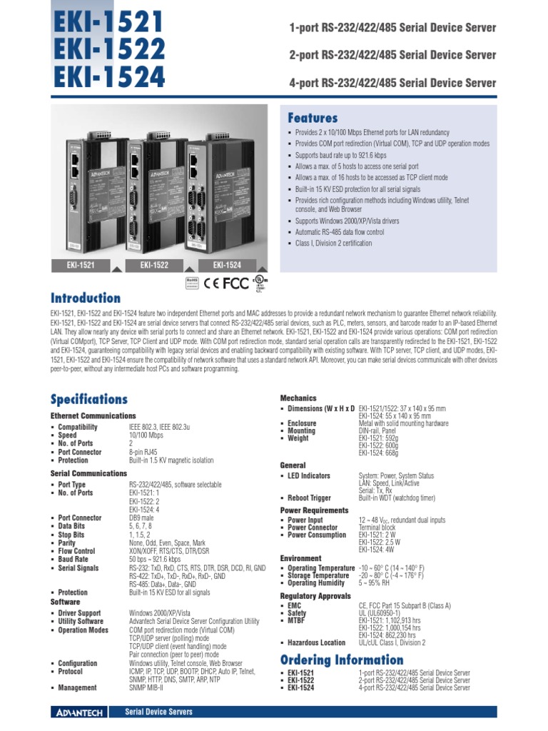 EKI-1522 - DS Serial Hub Advantech | PDF | Network Architecture | Communications Protocols