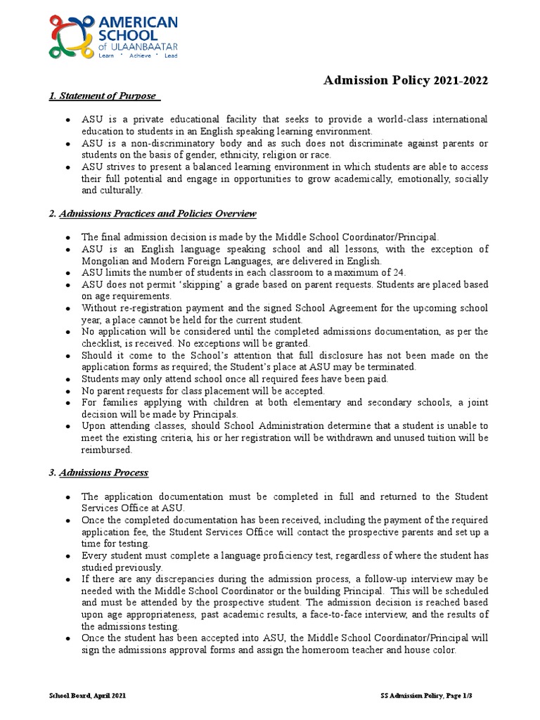 Admission Policy Eng 2021-2022 | PDF | University And College Admission ...