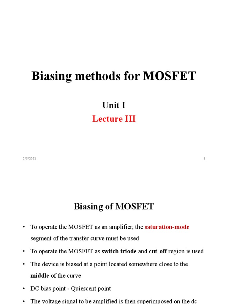 Biasing Methods For MOSFET: Unit I | PDF | Mosfet | Field Effect Transistor