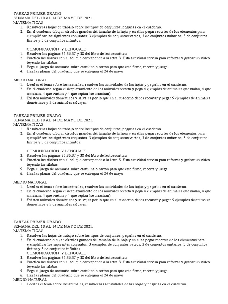 Tareas Primer Grado | PDF | Enseñanza de matemática