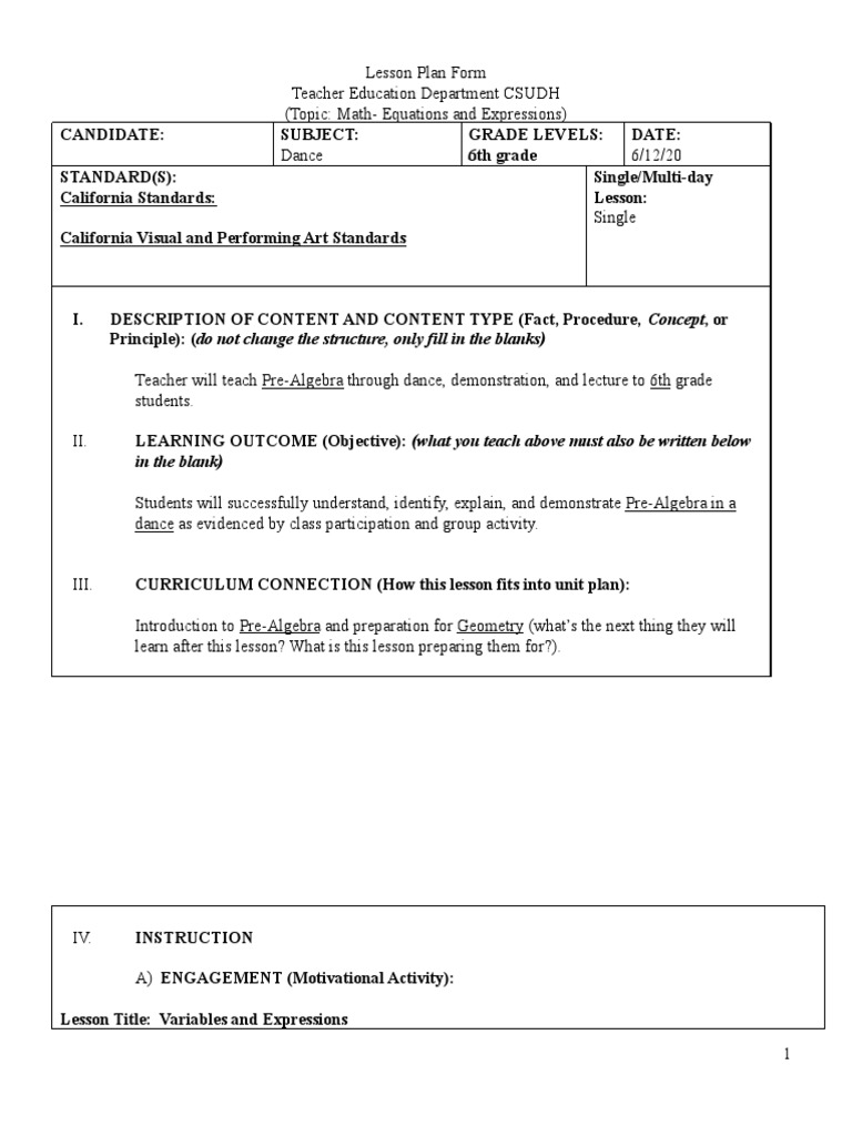 Dance Lesson Plan | PDF | Lesson Plan | Teachers