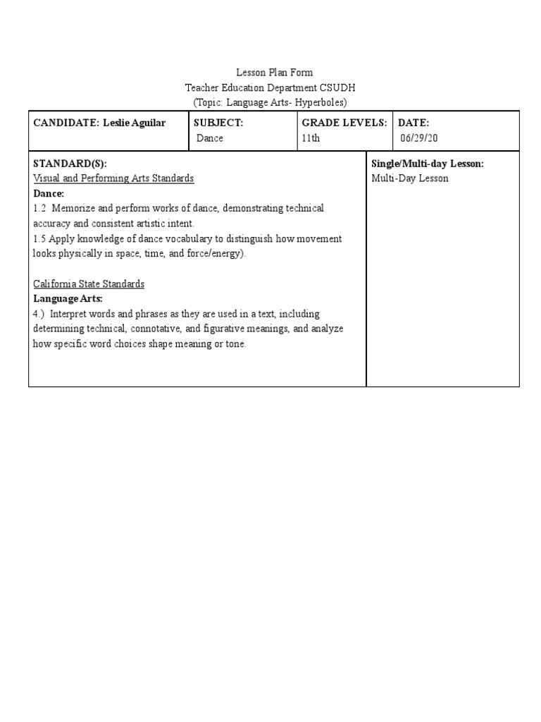 High School Lesson Plan | PDF | Lesson Plan | Teachers