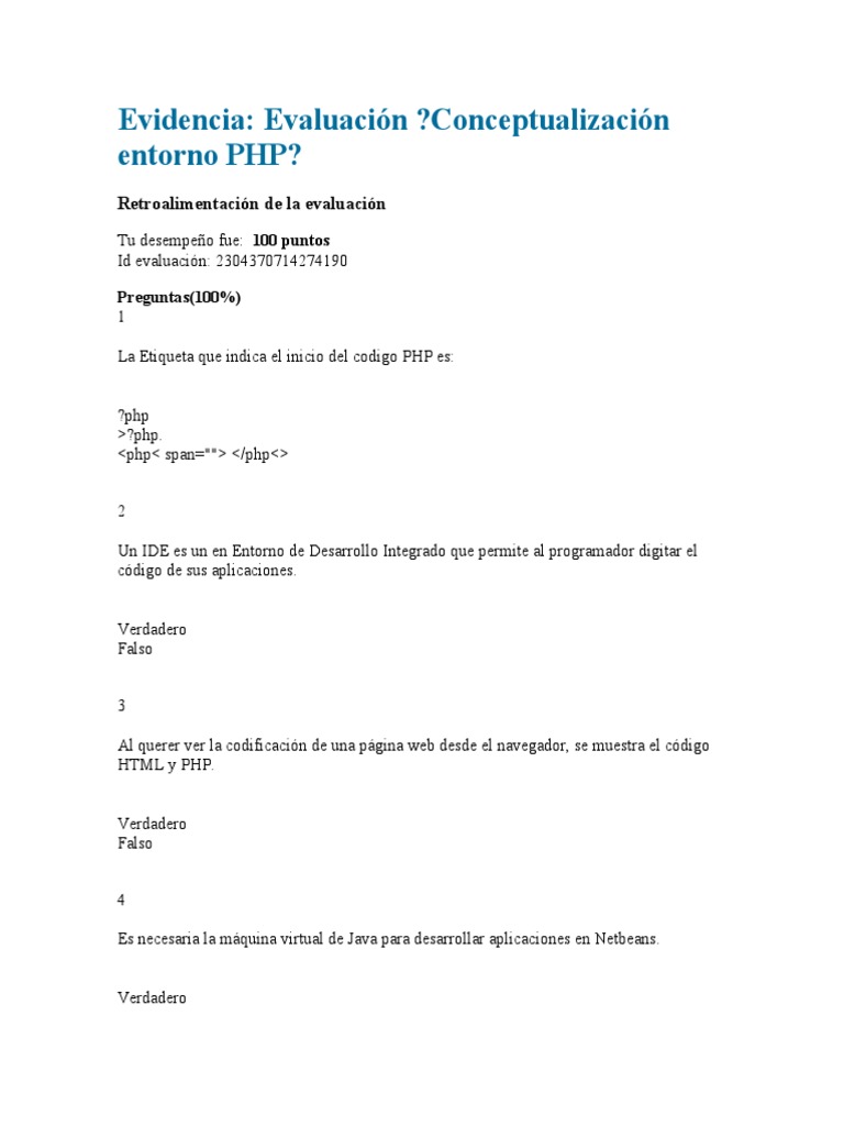 Evaluación de Conceptos Básicos en PHP | PDF