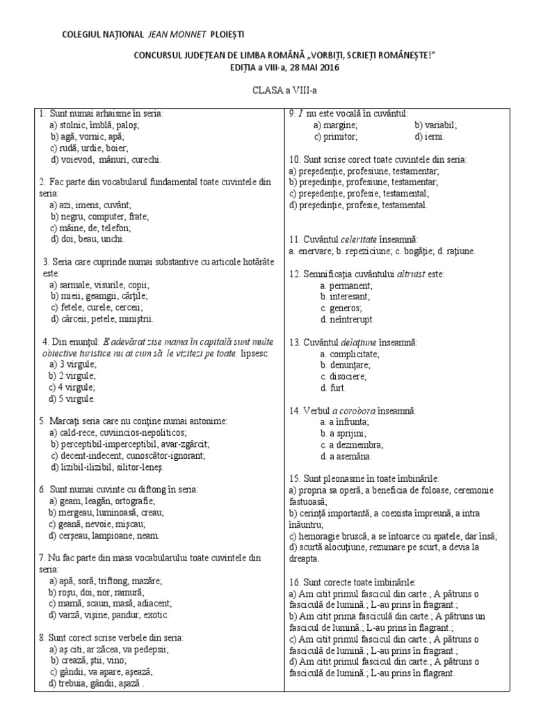 Vorbiţi VIII Subiecte | PDF