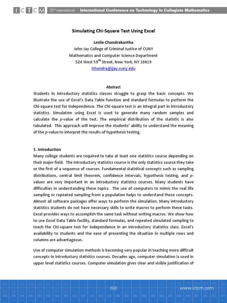 Simulating Chi-Square Test Using Excel: Leslie Chandrakantha | PDF | P ...