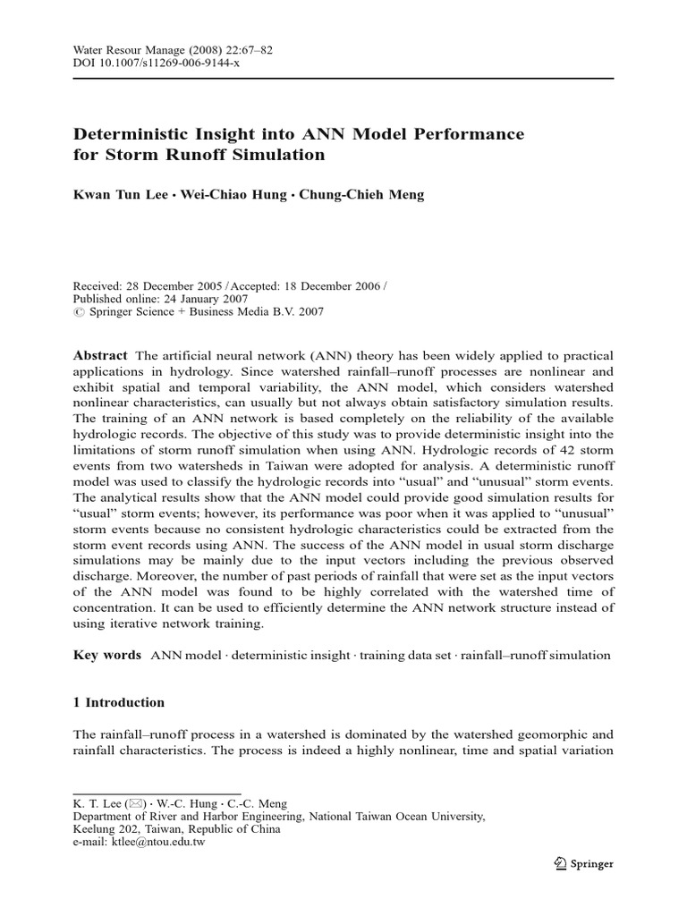 Deterministic Insight Into ANN Model Performance For Storm Runoff ...