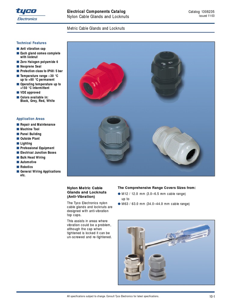 Nylon Cable Glands and Locknuts: Electrical Components Catalog | PDF ...