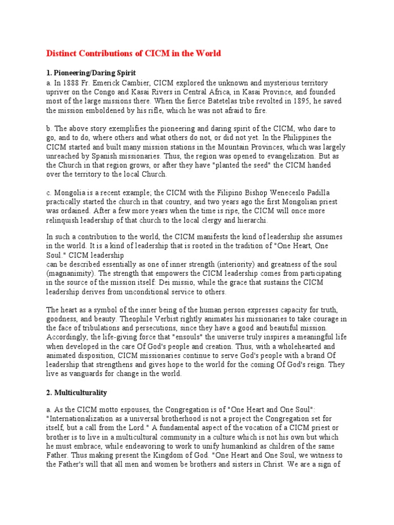 CICM's Global Mission and Values | PDF | Christian Mission | Grace In ...