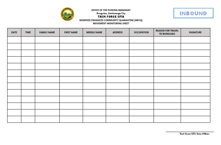 Movement Monitoring Sheet Template | PDF