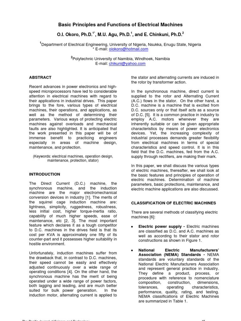 Principles and Functions of Electrical Machines | PDF | Electric Motor ...