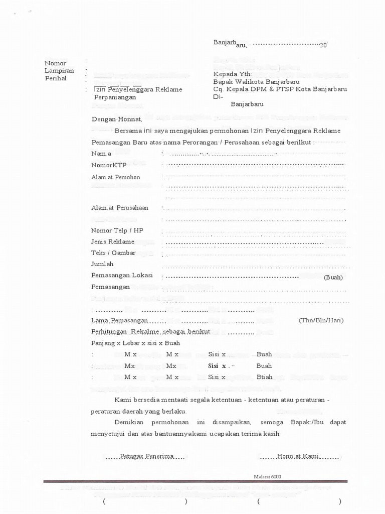 Formulir Permohonan Perpanjang Izin Reklame - Recognized | PDF