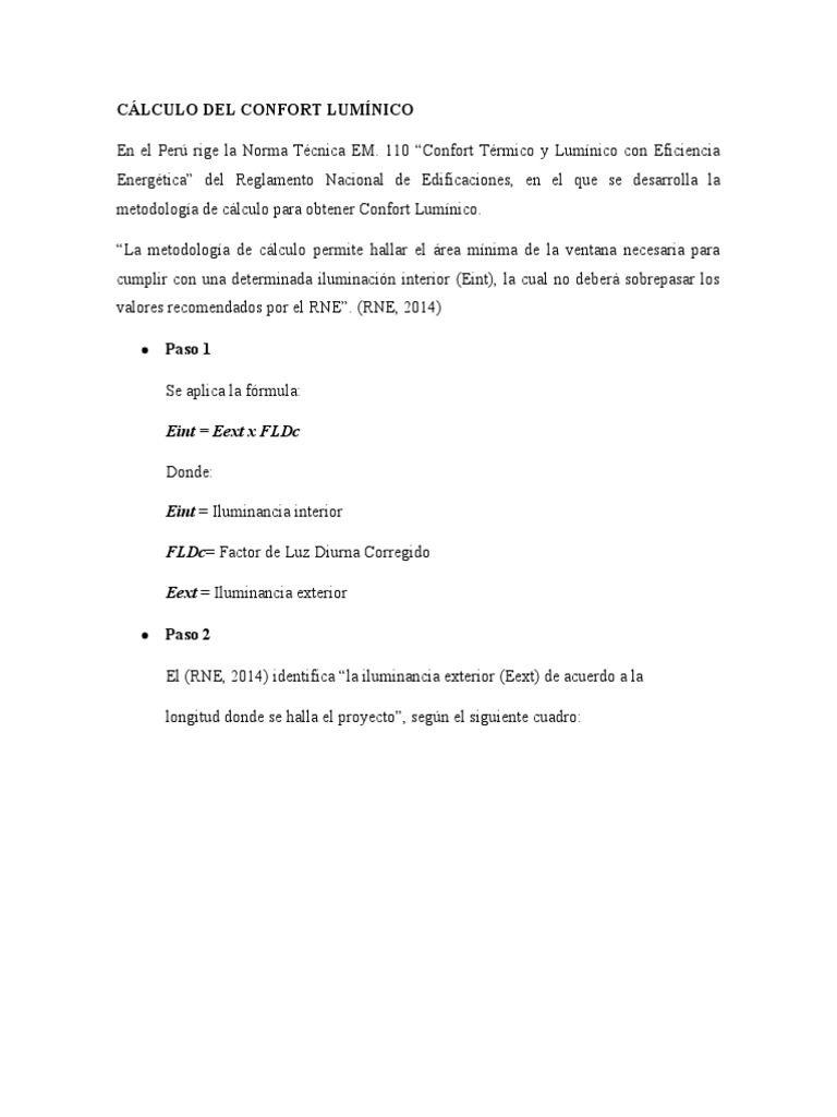 Cálculo Del Confort Lumínico | PDF | Ventana | Ligero