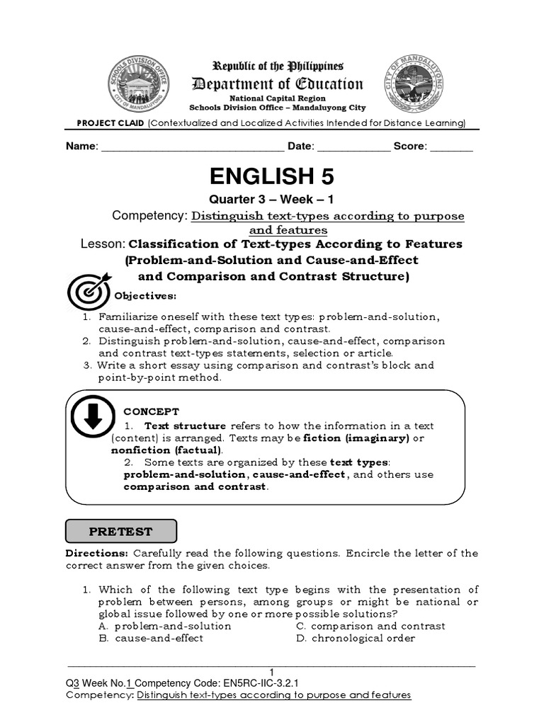AS 1 English 5 WEEK 1 Text Types | PDF | Nature