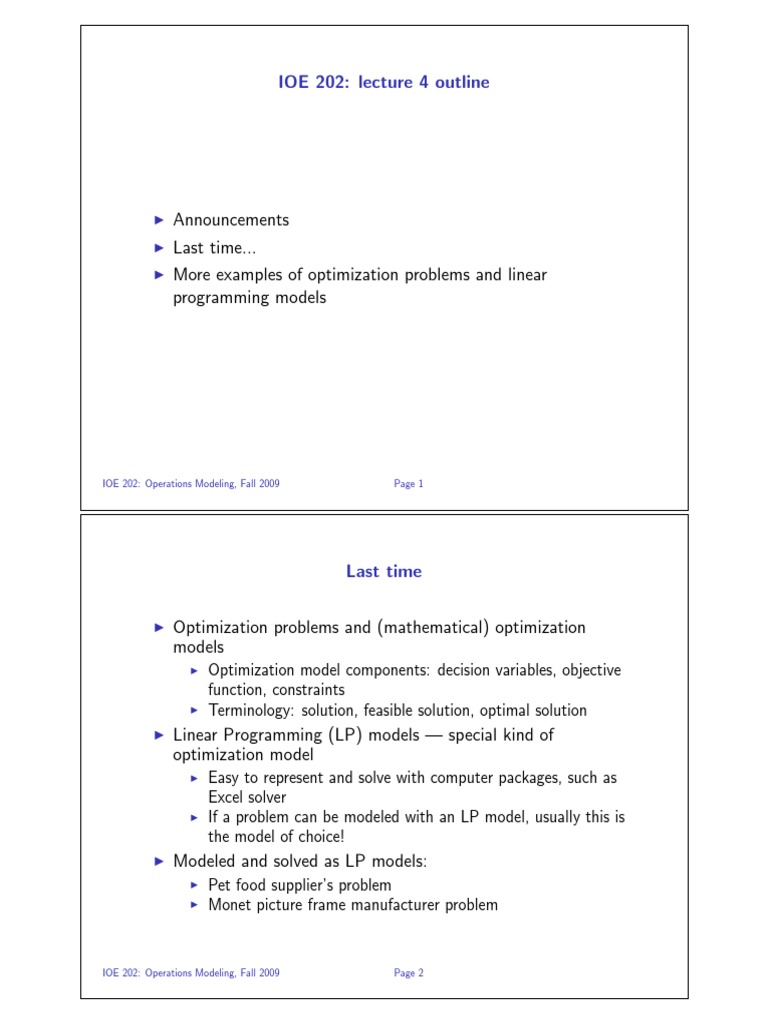 IOE 202: Lecture 4 Outline: Space | PDF | Mathematical Optimization | Linear Programming