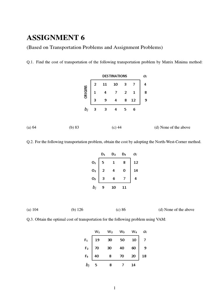 Assignment 6: (Based On Transportation Problems and Assignment Problems ...