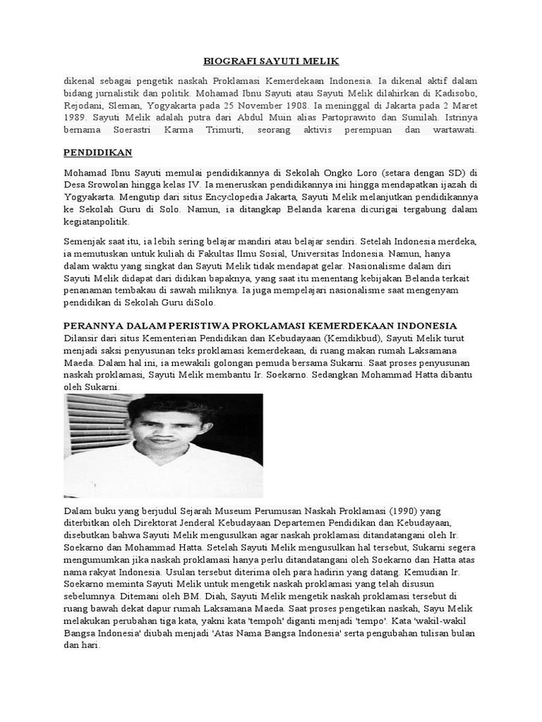 Biografi Sayuti Melik | PDF