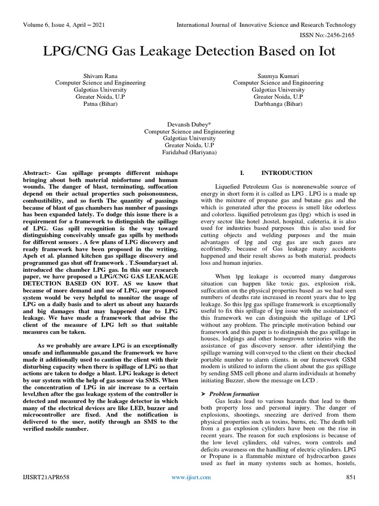 LPGCNG Gas Leakage Detection Based On Iot | PDF | Liquefied Petroleum ...