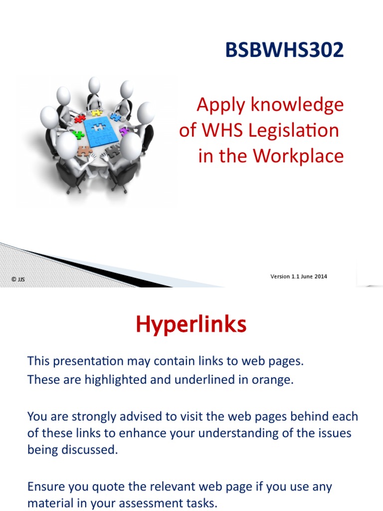 BSBWHS302 - Apply Knowledge of WHS Legislation in The Workplace - V1.1 ...